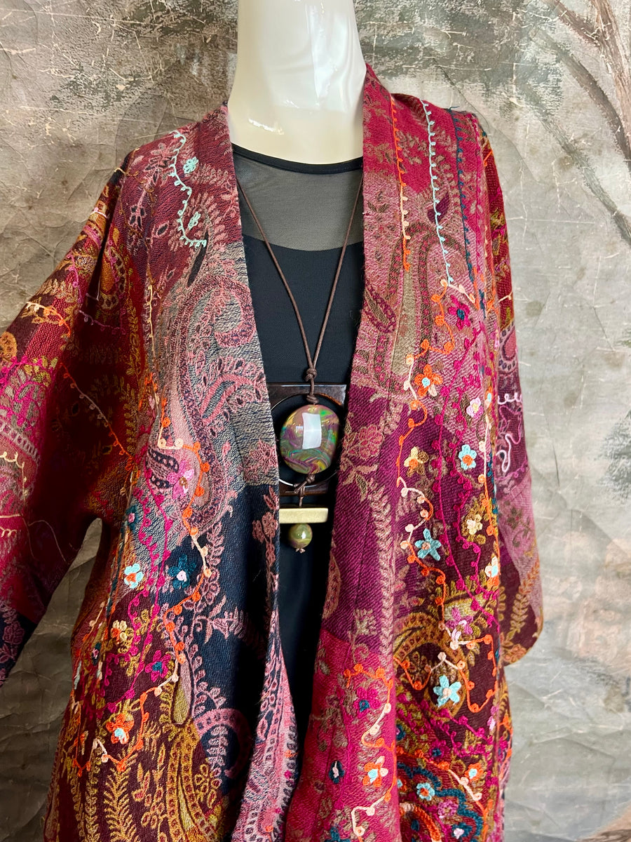 ANU 19828 Embroidered Duster JKT-Macroon – Absolutely Abigail's