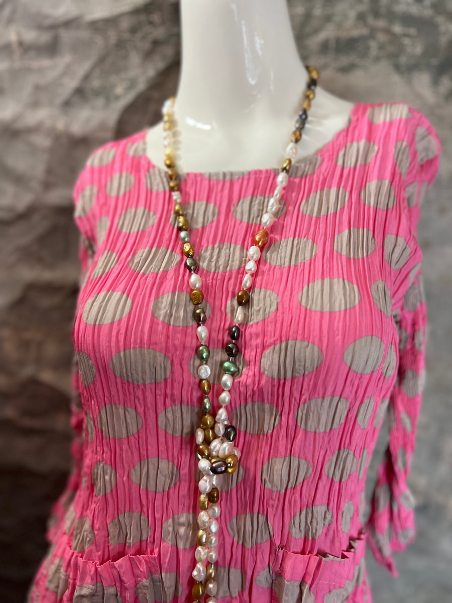 ACD544 3/4 Slv Smash Dress-Pink & Beige Spot – Absolutely Abigail's